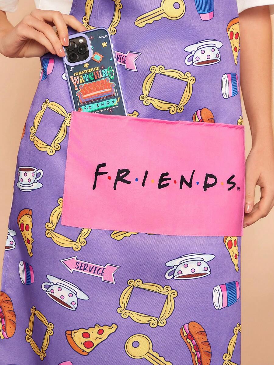 FRIENDS X SHEIN 1pc Purple Apron With Letter And Cartoon Print,Kitchen ...