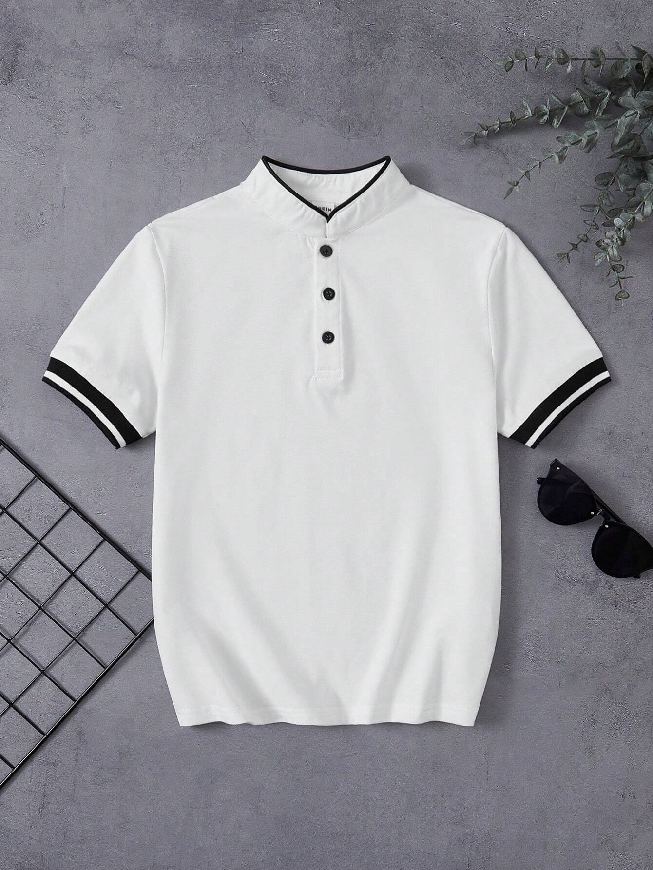 SHEIN Polo De Medio Botón Con Cuello De Béisbol Para Niño Tween, Top ...