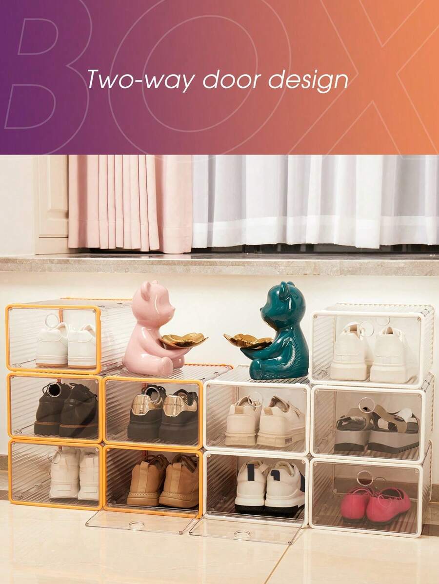 Foldable Clear Plastic Stackable Shoe Storage Box - Space-Saving ...