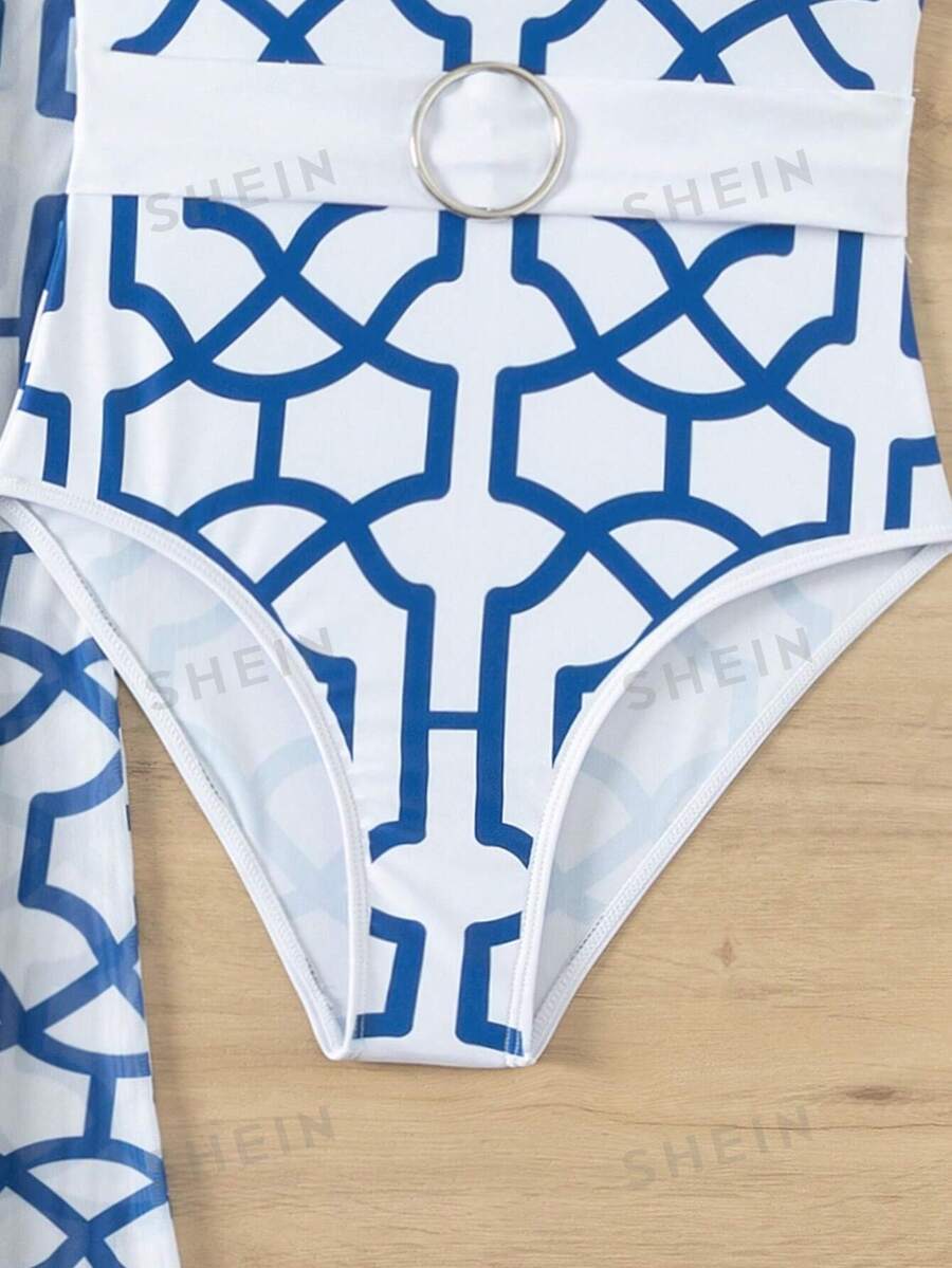 SHEIN Swim Oasis Summer Beach Women's Beach Geometric Print One Piece ...