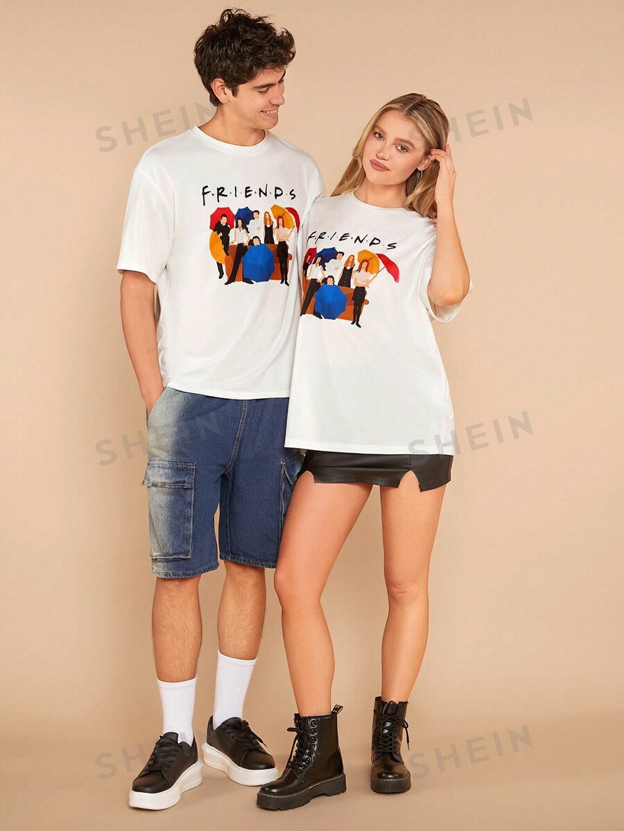 FRIENDS X SHEIN Casual And Stylish White T-Shirt With Cartoon ...