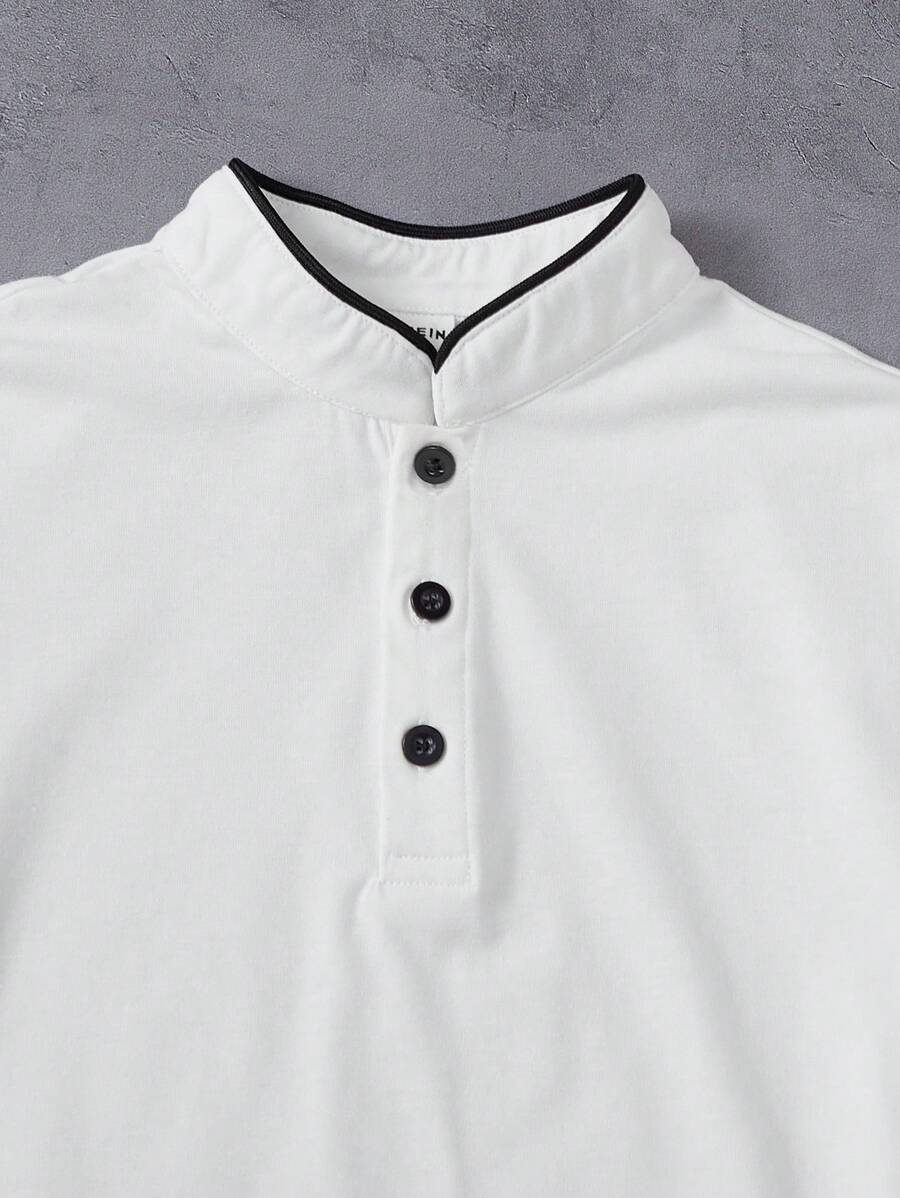 SHEIN Tween Boy Baseball Collar Half-Button Polo Shirt, Casual Short ...