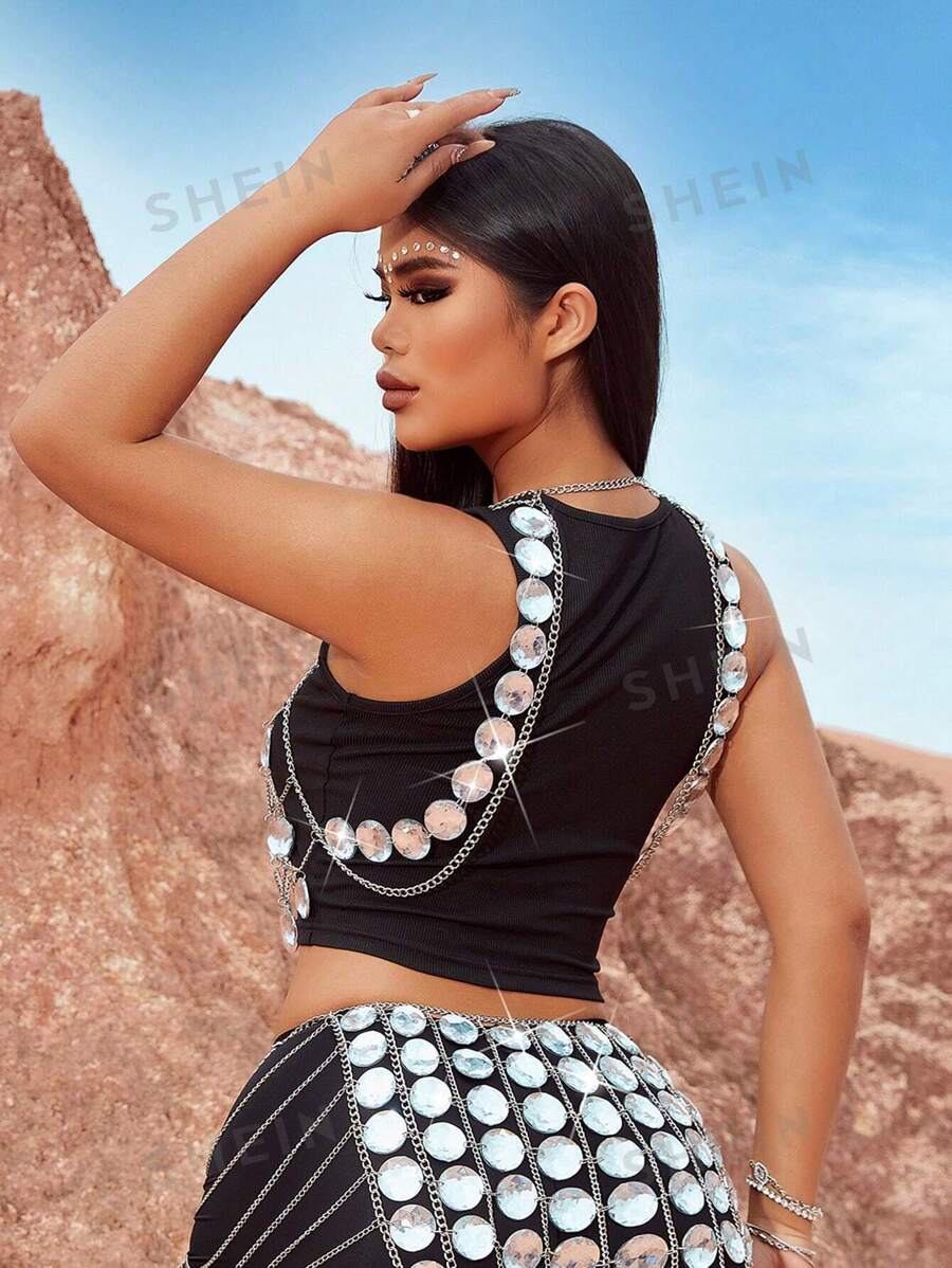 SHEIN SXY Music Festival Fashionable Women's Aluminum Sheet Silver ...