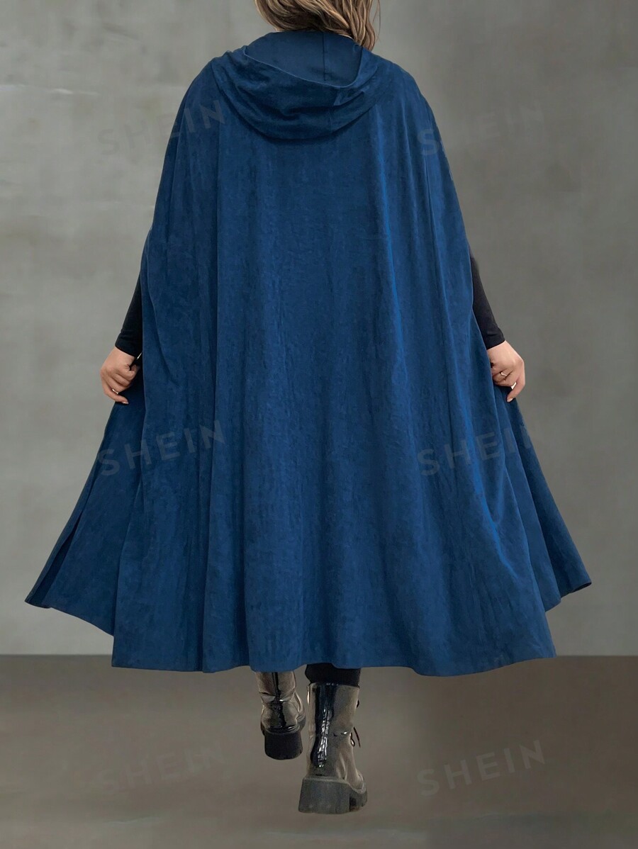 SHEIN LUNE Plus Solid Hooded Cape Coat | SHEIN UK