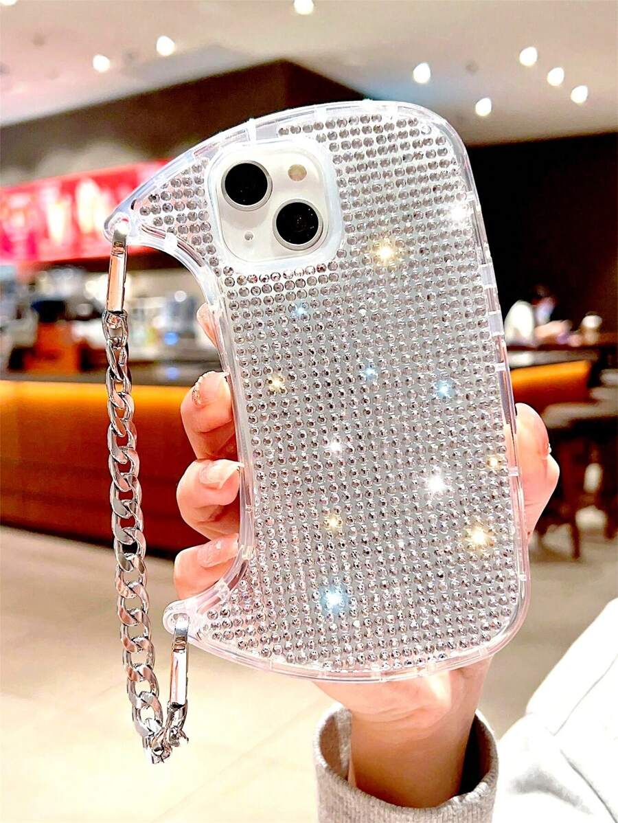 Apple Silver Y2k Rhinestone Decor Bag Design Phone Case Compatible With ...