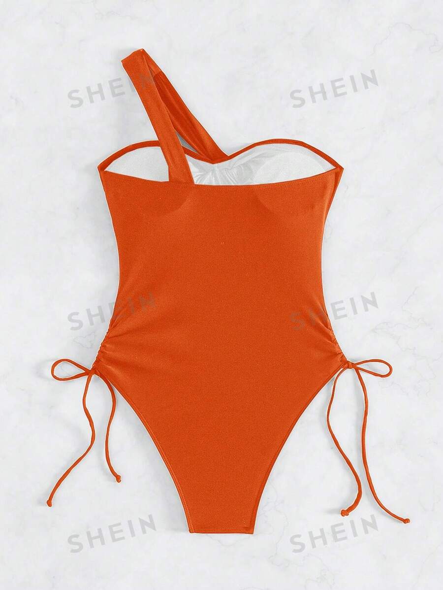 Shein Swim Summer Beach Solid Color Hollow Out One Piece Swimsuit With