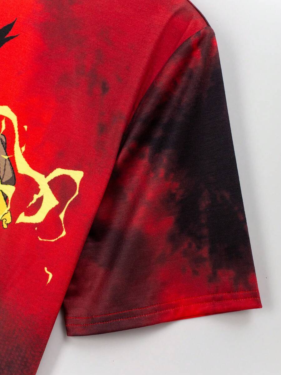 SHEIN Teen Boys' Casual Short Sleeve Tie Dye Anime Character Print T ...