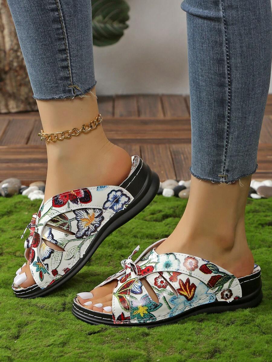 Women's Plus Size Casual Wedge Heel Flip Flops, Summer Beach Butterfly ...