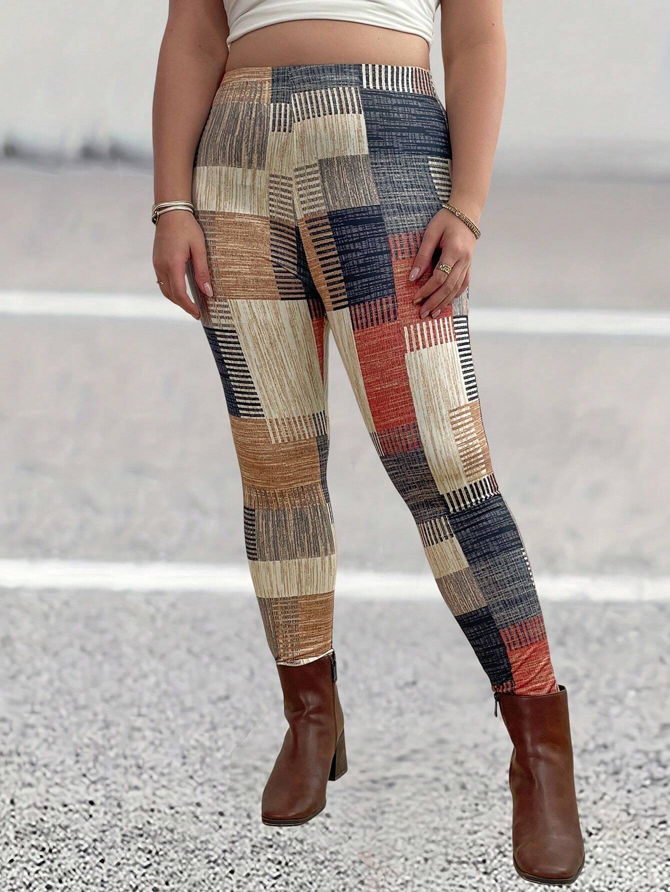 EMERY ROSE Women's Plus Size Patchwork Printed Leggings | SHEIN USA