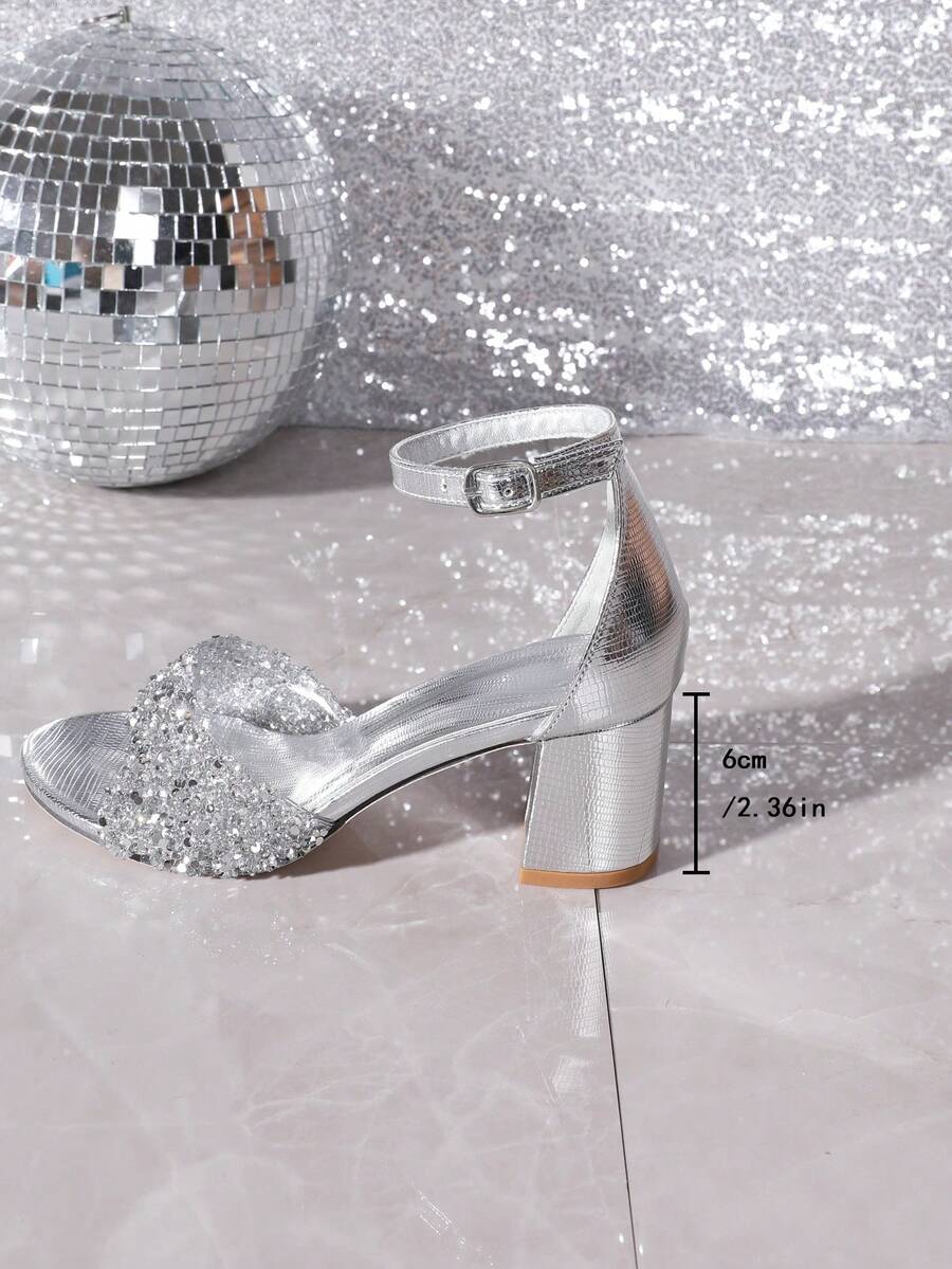 Sparkling Rhinestone Silver High Heeled Sandals For Women, Elegant ...