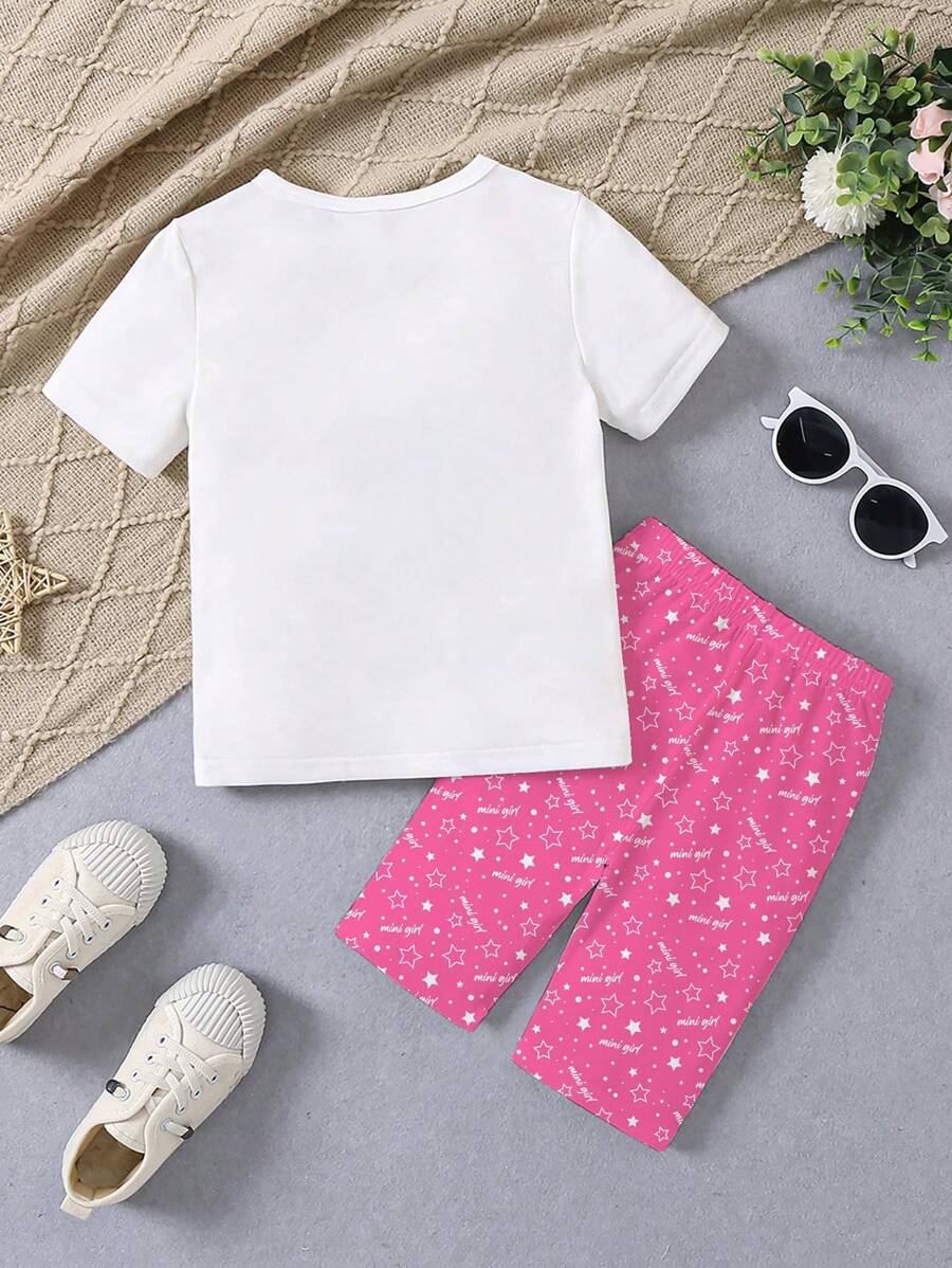 SHEIN Young Girl Cartoon Character & Star Printed Short Sleeve T-Shirt ...