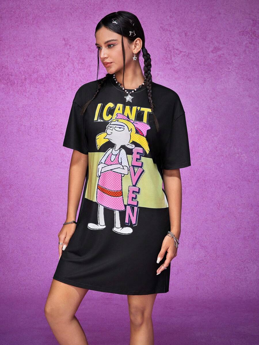 Nick 90s X SHEIN Cool & Casual Loose Knitted Black Dress With People ...