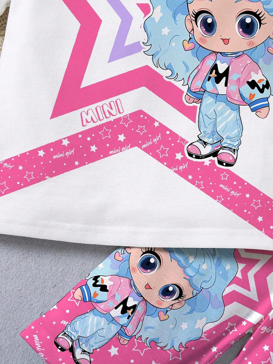 SHEIN Young Girl Cartoon Character & Star Printed Short Sleeve T-Shirt ...