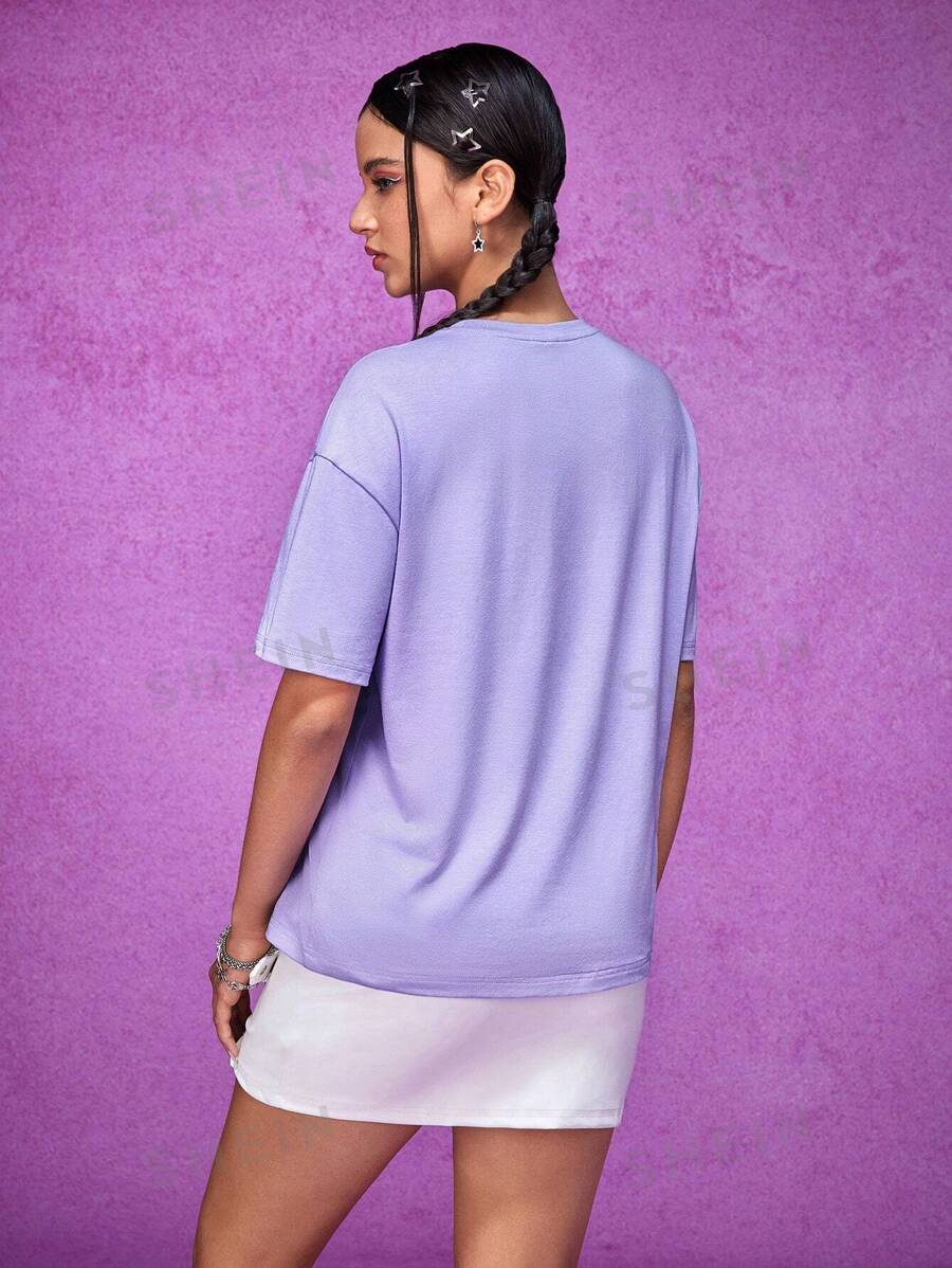 Nick 90s X SHEIN Leisure Y2k Cartoon Printed Purple Women's T-Shirt ...