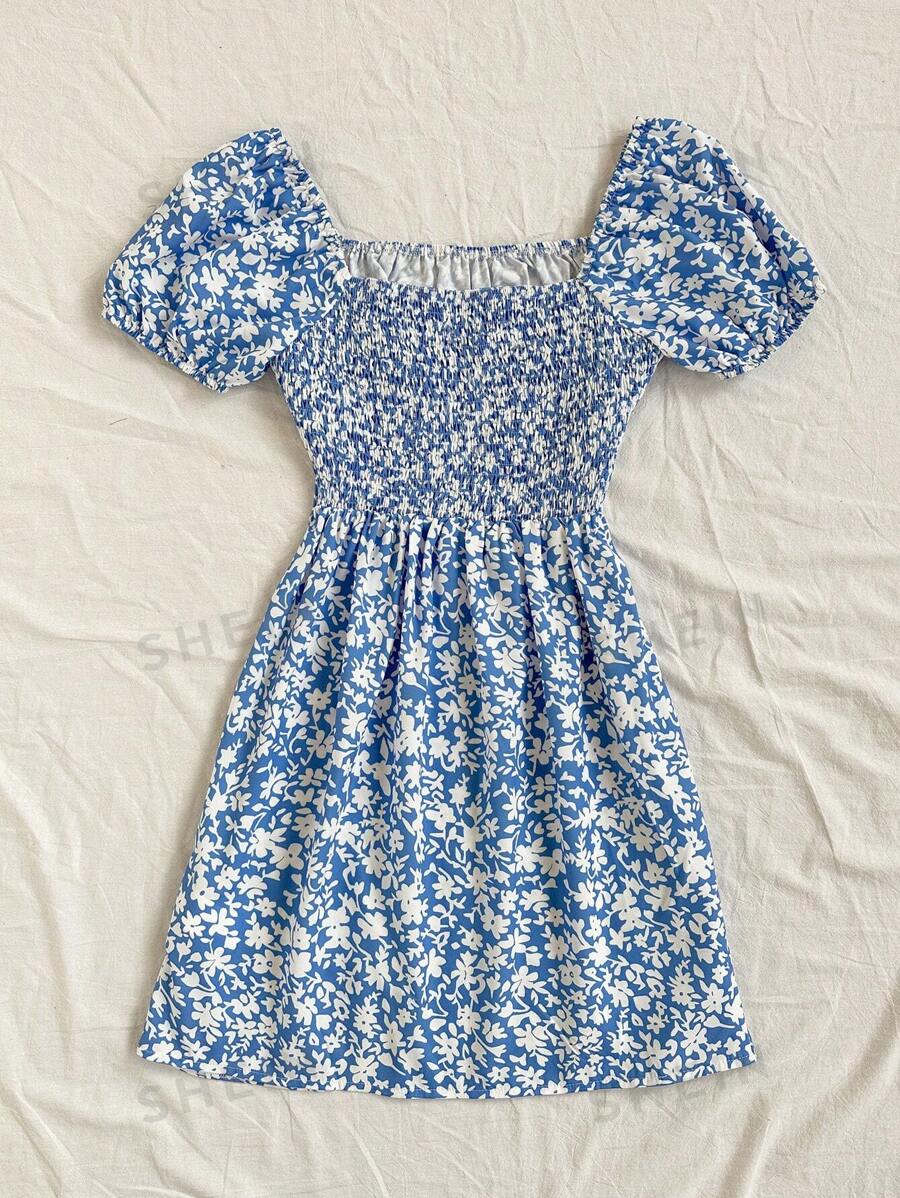 SHEIN Dreamara Floral Print Square Neck Slit Bodycon Dress | SHEIN UK