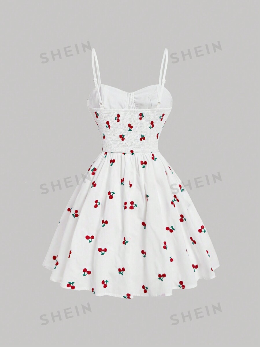 SHEIN MOD Cherry Embroidery Spaghetti Strap Dress | SHEIN UK