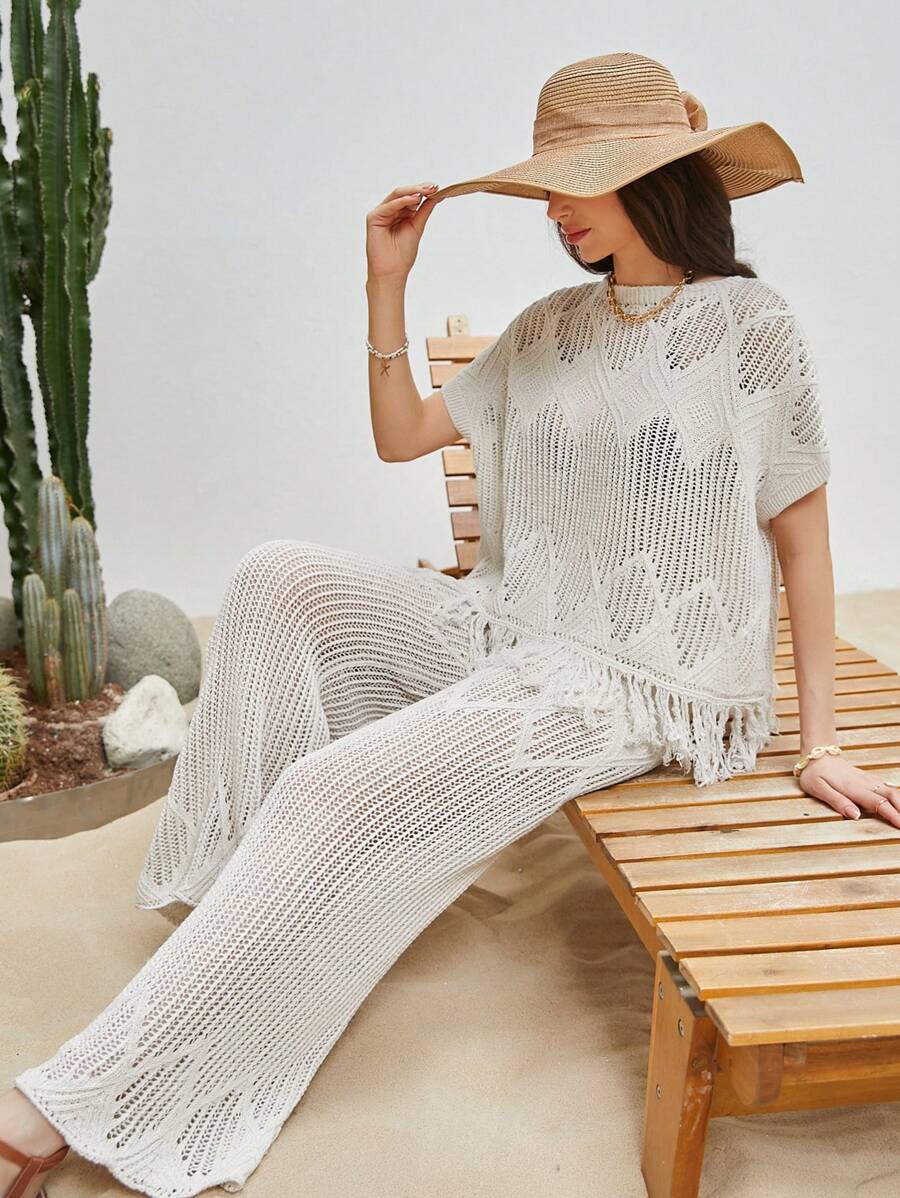 EURMUSE Women Beach Wear Two Pieces Top And Pants Cover Up Sets Summer ...