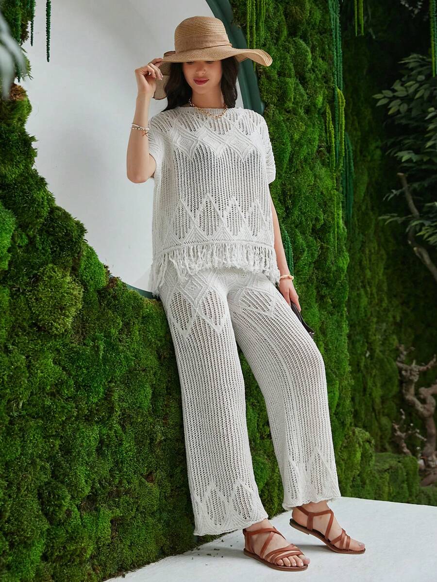 Women Beach Wear Two Pieces Top And Pants Cover Up Sets Summer Vacation ...