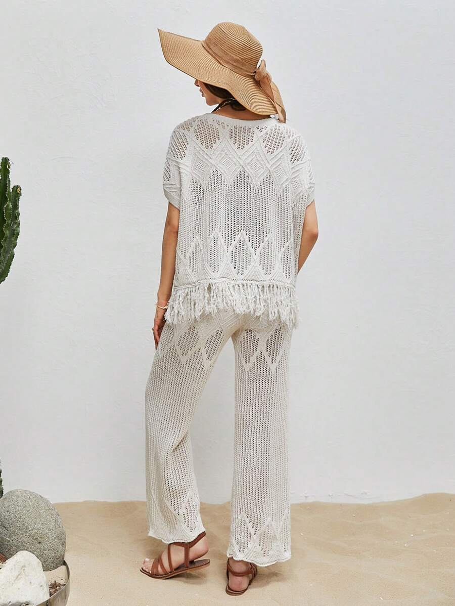 Women Beach Wear Two Pieces Top And Pants Cover Up Sets Summer Vacation ...