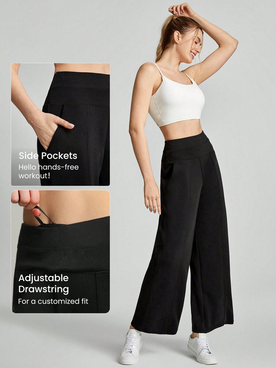 GLOWMODE Modal Silk Touch Wide Leg High Waist Lounge Pants With Side ...