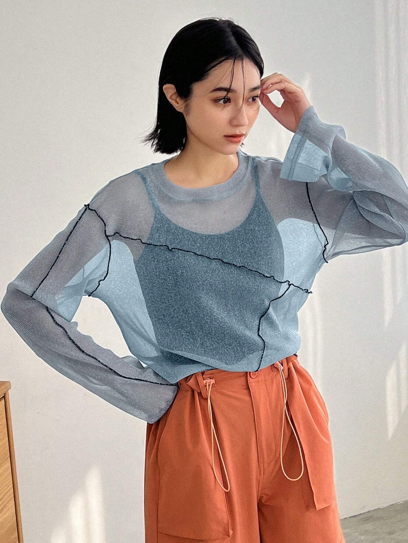 FRIFUL レディース輝く透け感 ラメ コントラストカラー スパンコール シースルー セーター | SHEIN JAPAN