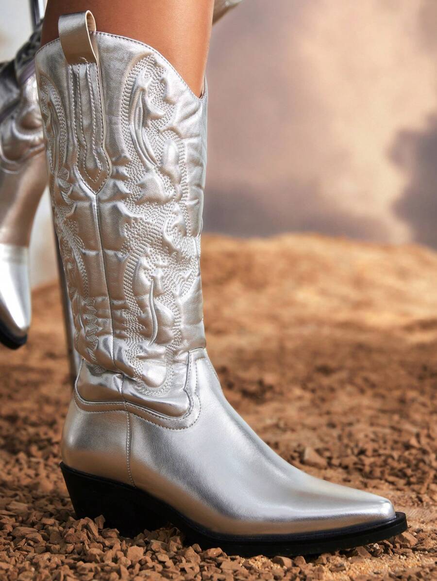 CUCCOO SZL Women Shoes Fashionable Silver Western Boots Valentines Day ...