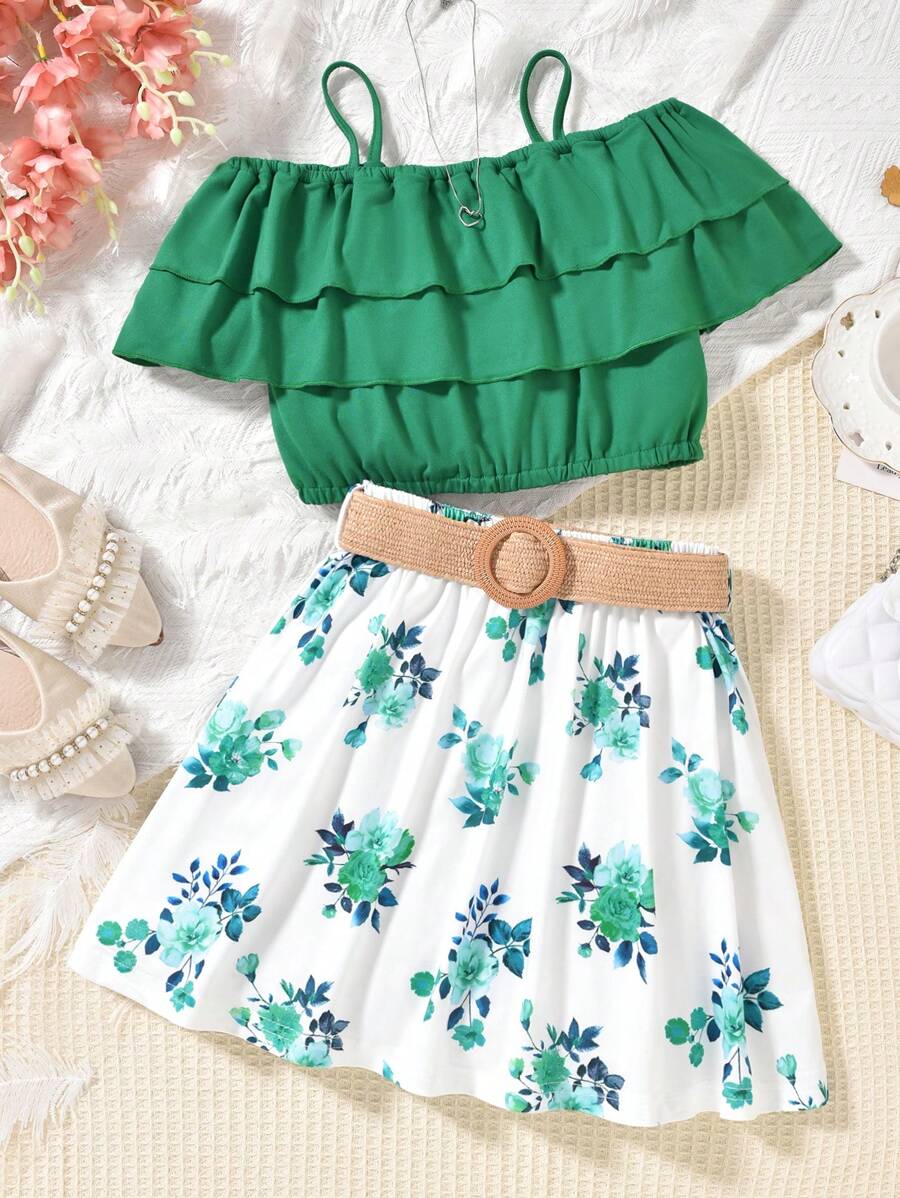 SHEIN Conjunto para niña preadolescente con top de tirantes sólido y ...