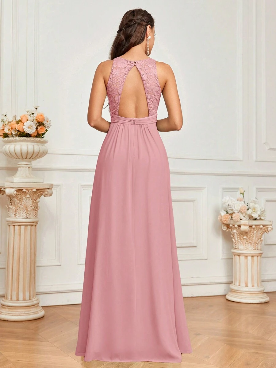 SHEIN Belle Vestido de Dama de Honra Linha-A Feminino com Detalhe em Renda, Vestido Elegante ...