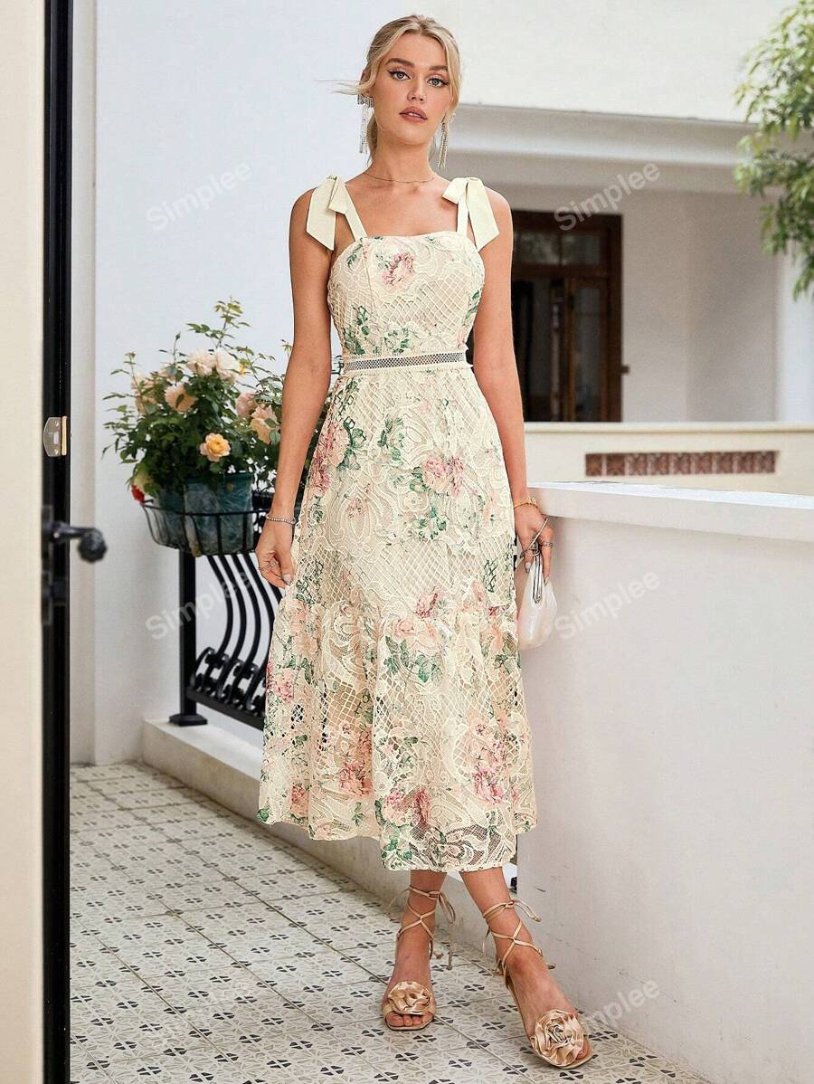 Simplee Women's Lace Print Spaghetti Strap Elegant Summer Dress, Party ...