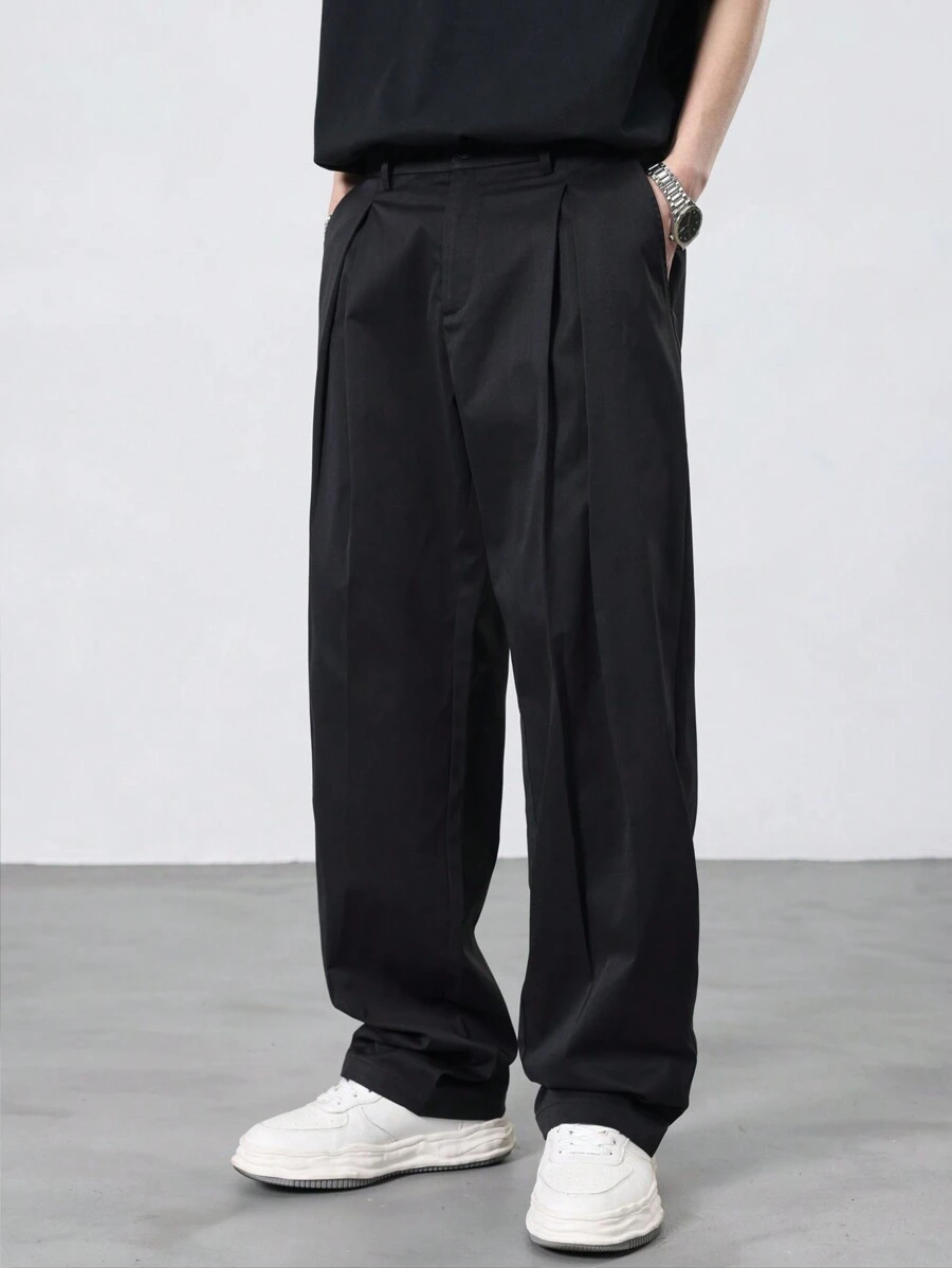 Manfinity Hypemode Men's Solid Color Pleated Straight Leg Dress Pants ...