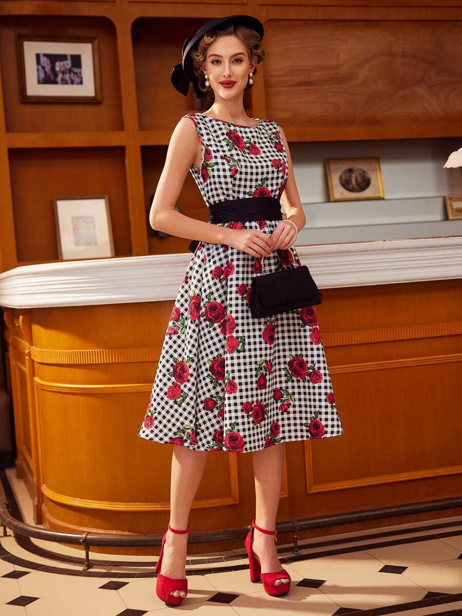 SHEIN DECDS Floral Print Belted Club Women Outfits Dress Party Women ...