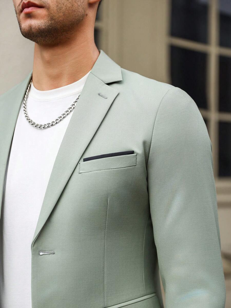 Manfinity Bizformal Men's Solid Casual Lapel Neck Blazer & Slant Pocket ...