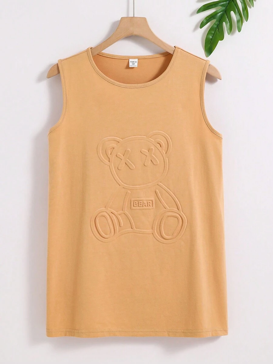 Teen Boy Summer Round Neck Cartoon Bear Embossed Tank Top | SHEIN USA