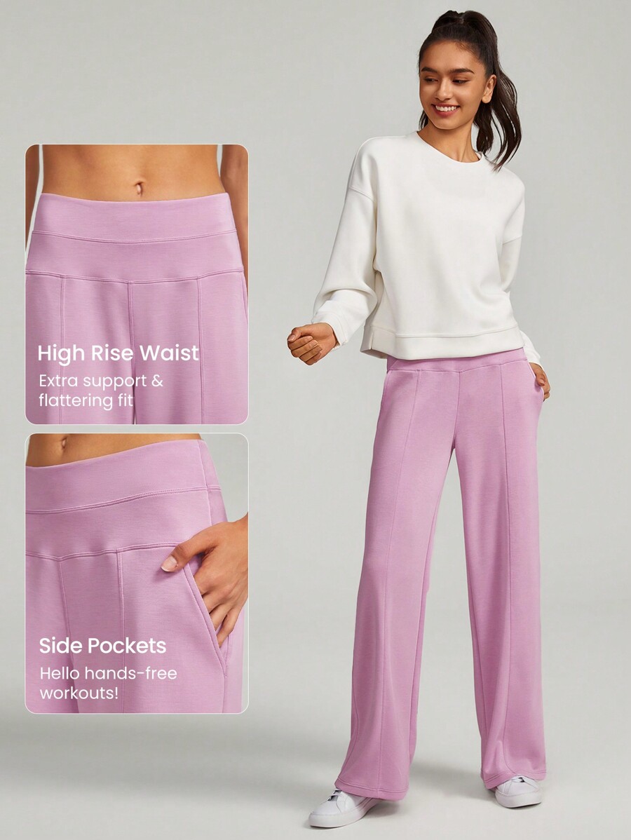 GLOWMODE Modal Silk Touch Wide Leg High Waist Lounge Pants With Side ...