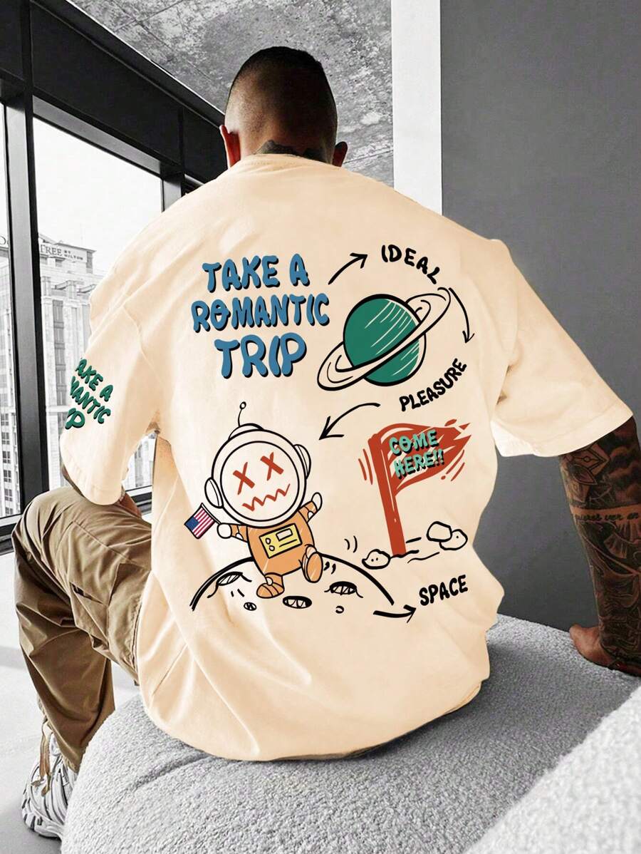 Manfinity Hypemode Men's Cartoon Slogan Printed Drop Shoulder Loose ...