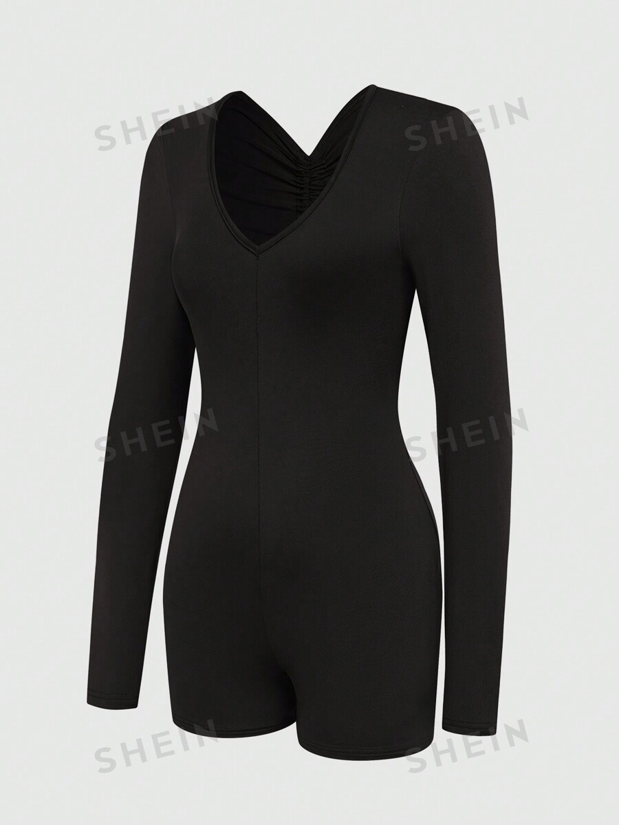 SHEIN Slayr Women's Backless Hollow Out Drawstring Long Sleeve Unitards ...