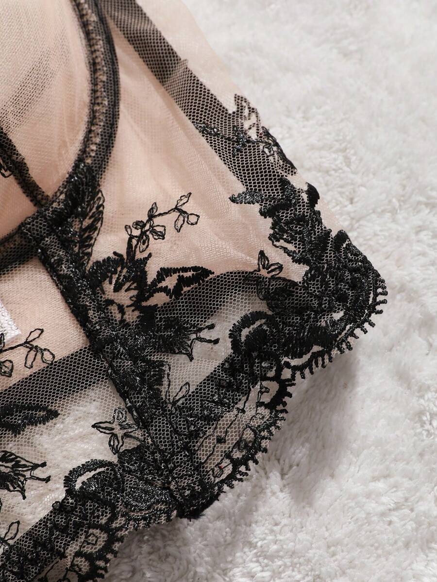 Sexy Sheer Mesh Floral Embroidery Bra With Underwire | SHEIN USA