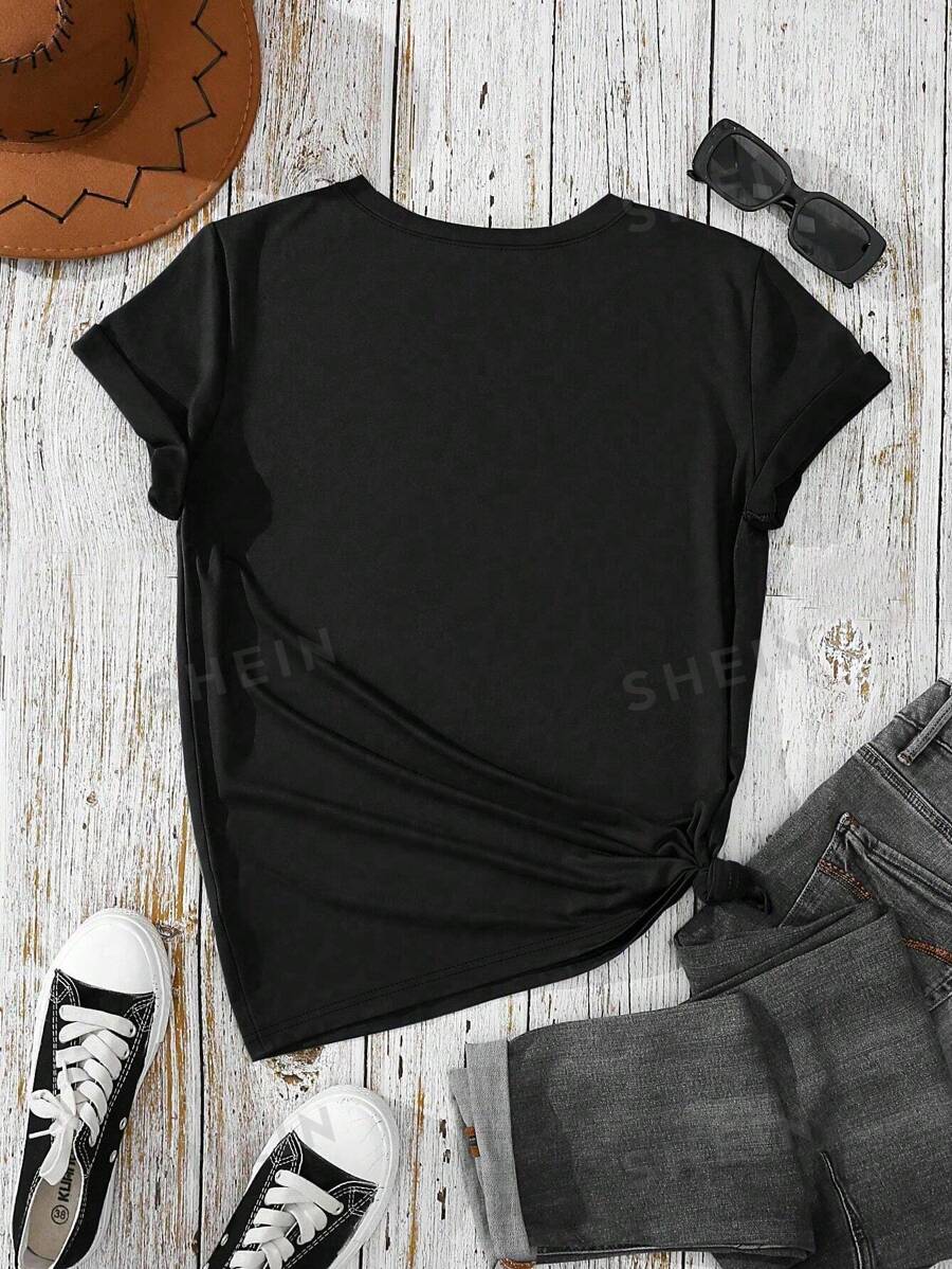 SHEIN LUNE Graphic Print Casual Short Sleeve T-Shirt With Artistic Graffiti | SHEIN USA