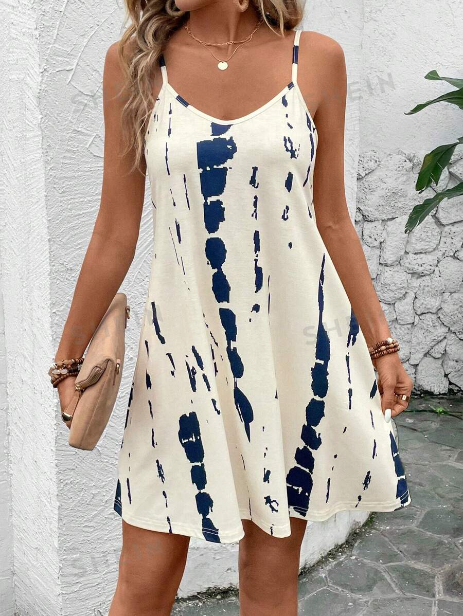SHEIN LUNE Summer Casual Tie Dye Spaghetti Strap Dress For Holiday ...