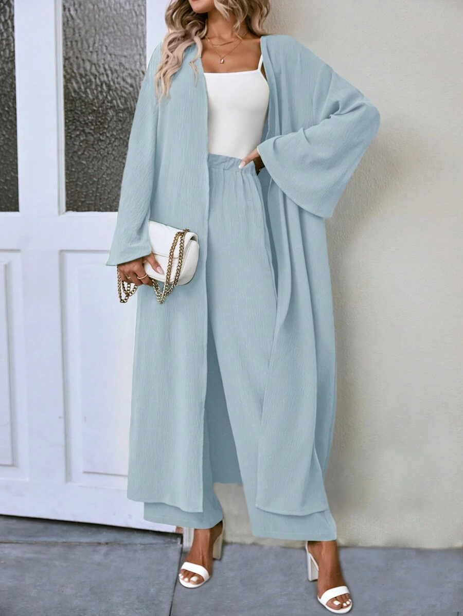 SHEIN LUNE Ladies" Solid Color Simple Daily Long Robe Two-Piece Set ...