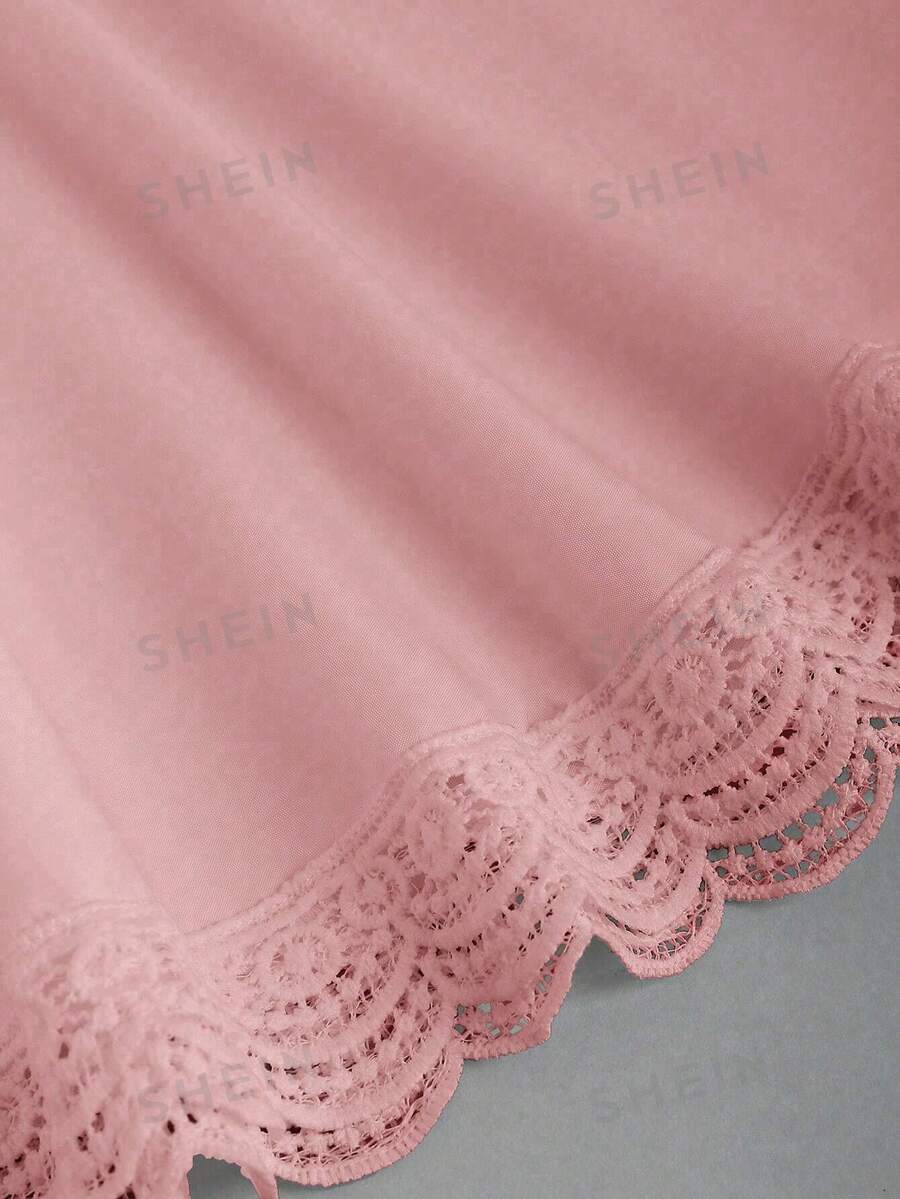 SHEIN MOD Pleated Bust Lace Hem Spliced Waist-Defined Strappy Dress ...