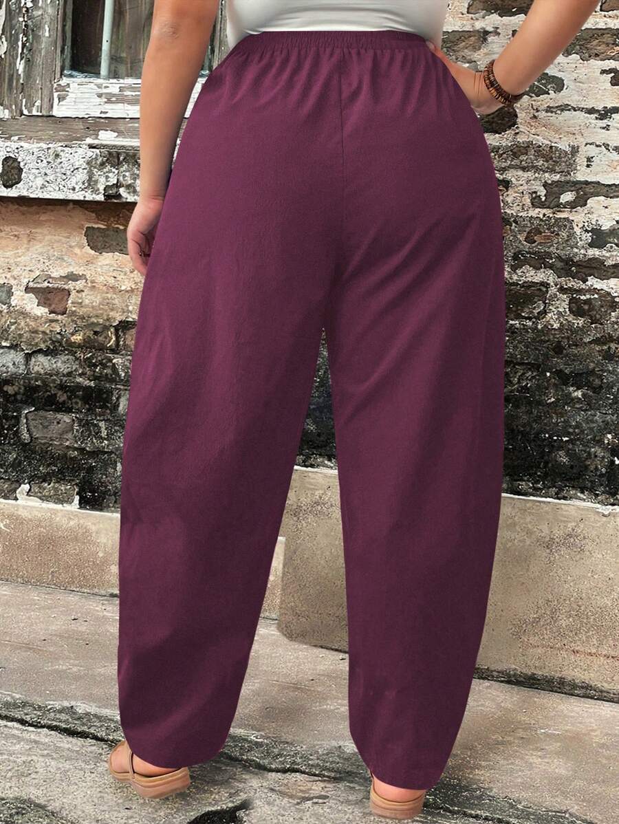 SHEIN Relaxiva Pantaloni Taglie Forti Da Donna A Tinta Unita E ...