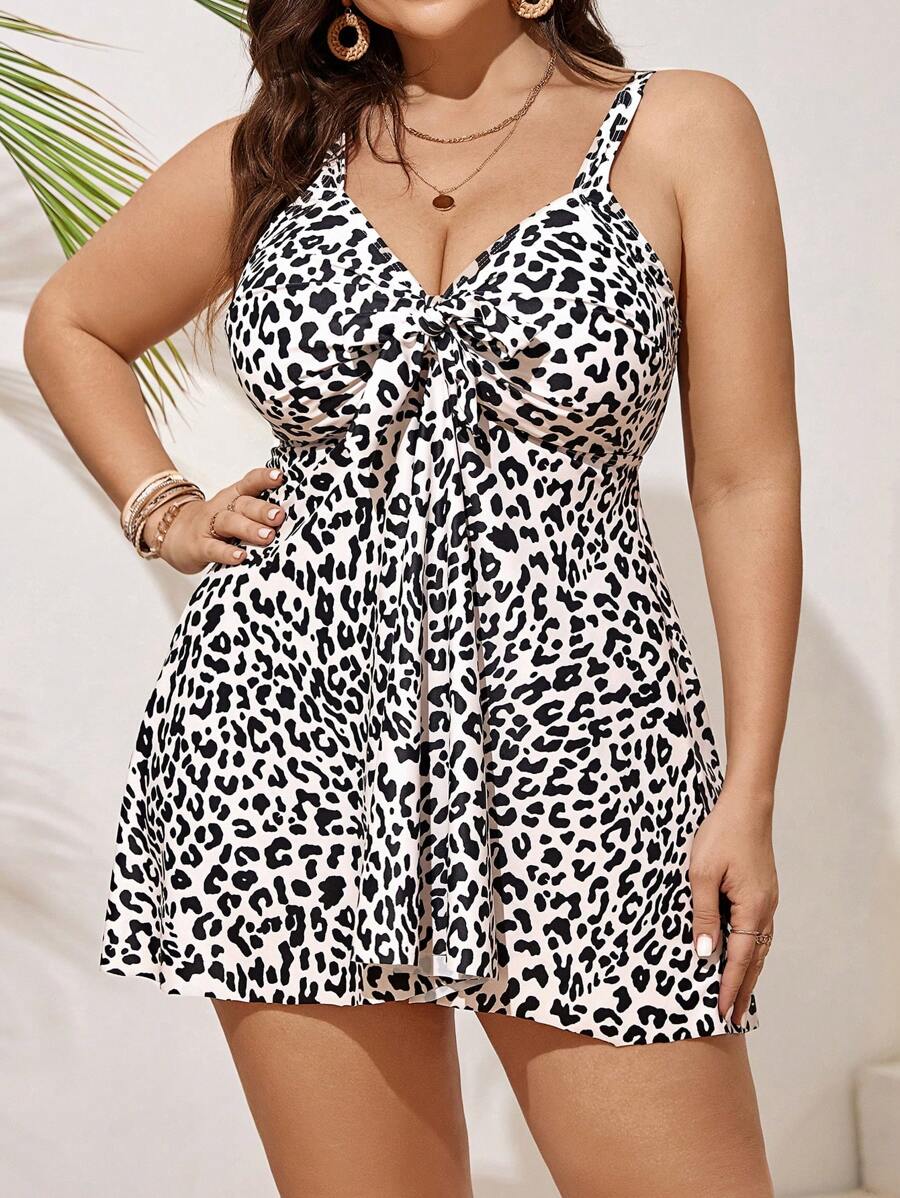 SHEIN Swim Vcay Tankini de estampado de leopardo elegante para mujeres ...