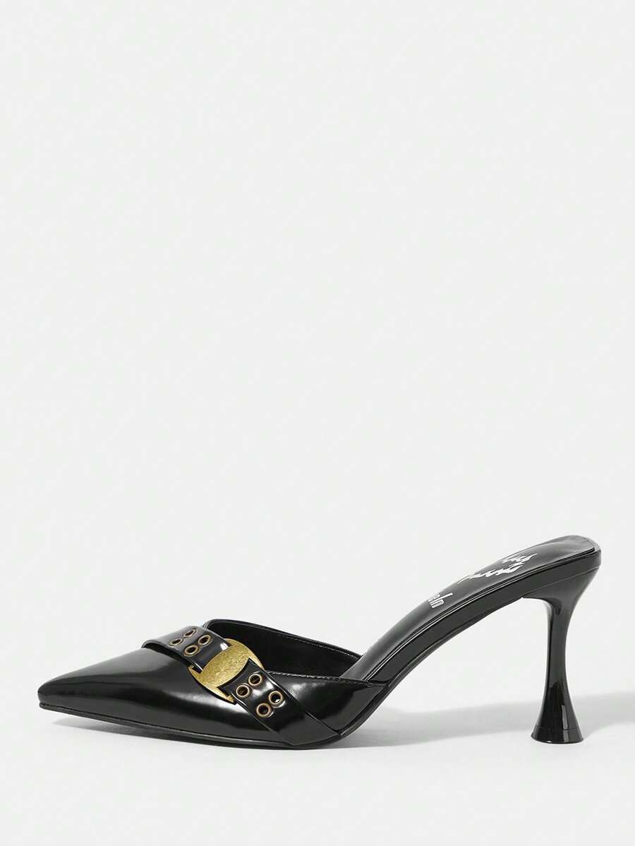 SHEIN X SAMADHI SHEIN ICON Women's Black Pu Fashionable Mules High ...