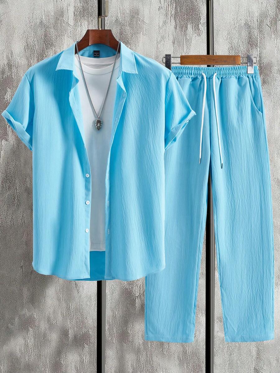 Manfinity Homme Conjunto Casual 2 Peças Camisa Com Botões E Calças De ...