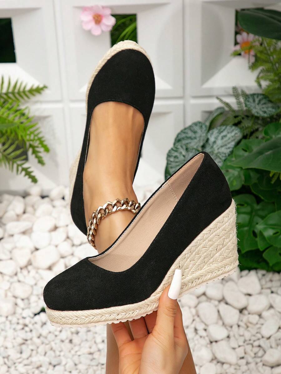 Women's Wedge Platform Sandals Thick Sole Black Peep Toe High Heels Shoes With Espadrille Rope ...
