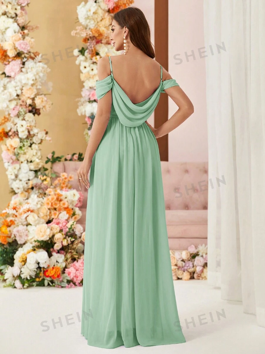 SHEIN Belle Vestido de dama de honor de gasa transparente de unicolor ...