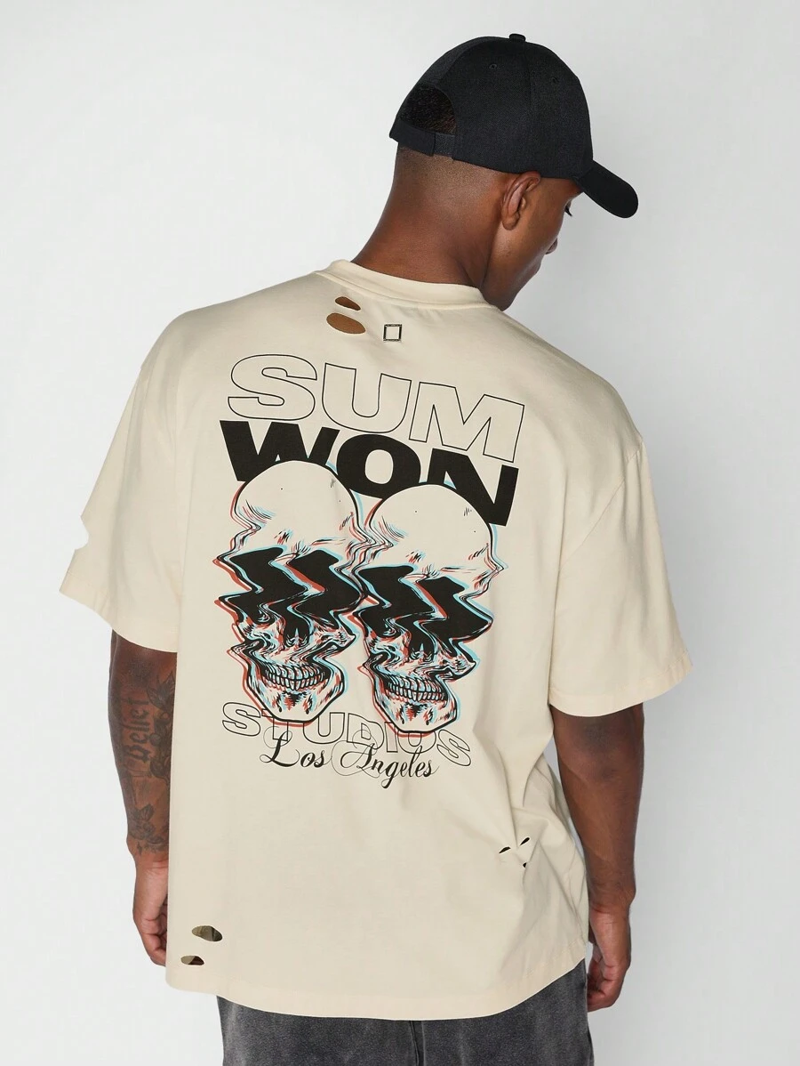 SUMWON Distressed Tee With Graphic Print | SHEIN USA