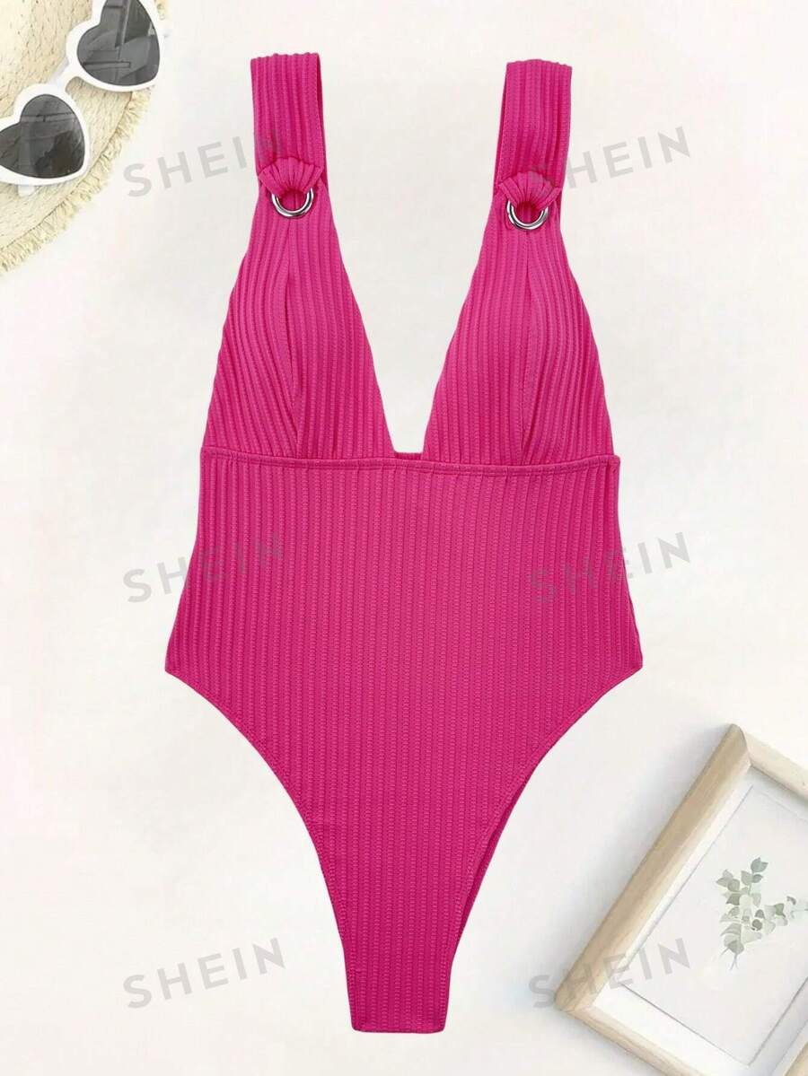 SHEIN Swim SXY จั๊มสูท ผู้หญิง เซ็กซี่ แนวตั้ง ลายทาง เอกรงค์ | SHEIN TH