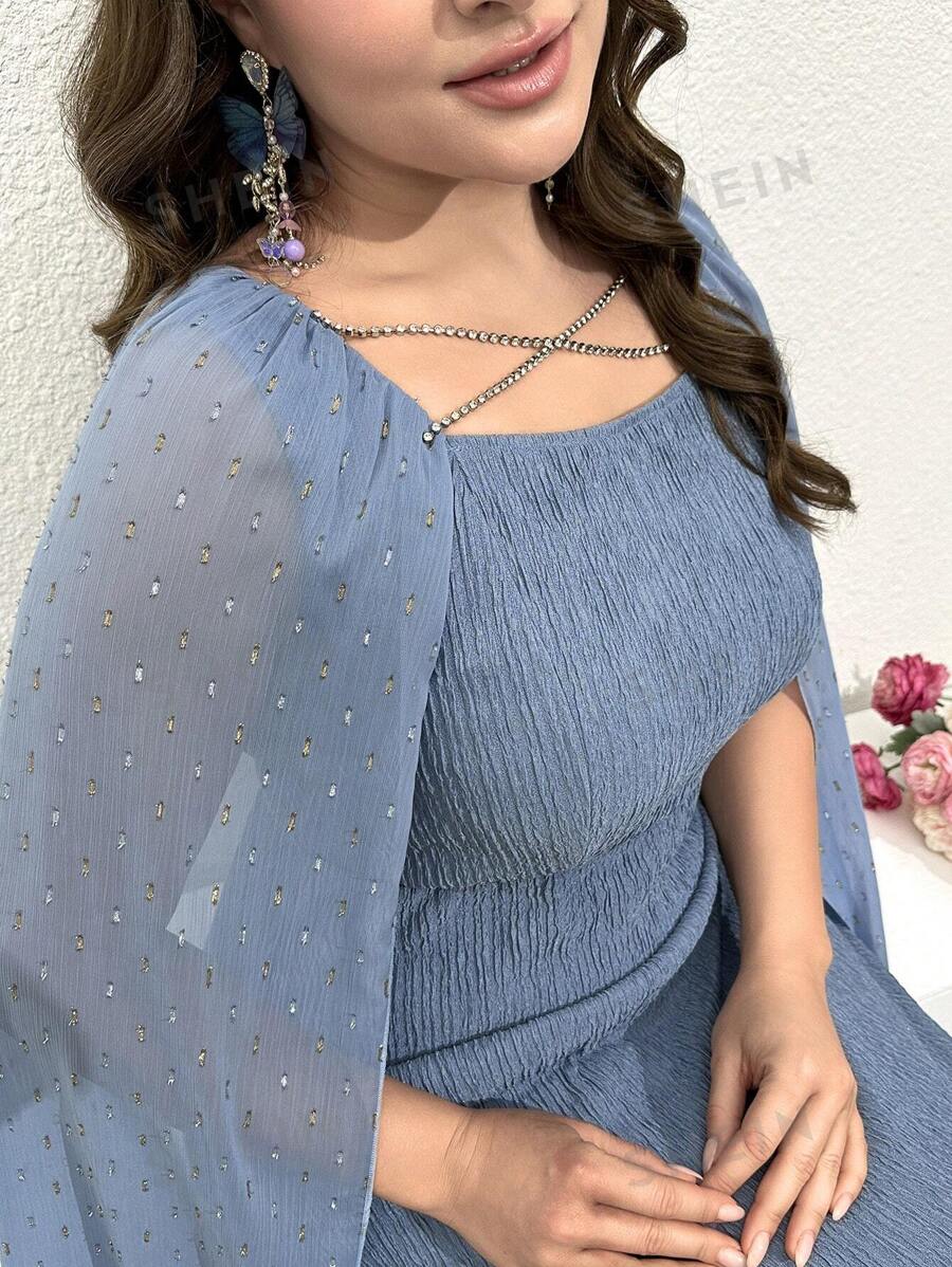 SHEIN Modely Plus Size Elegant Mesh Cape Sleeves Patchwork Bodycon ...